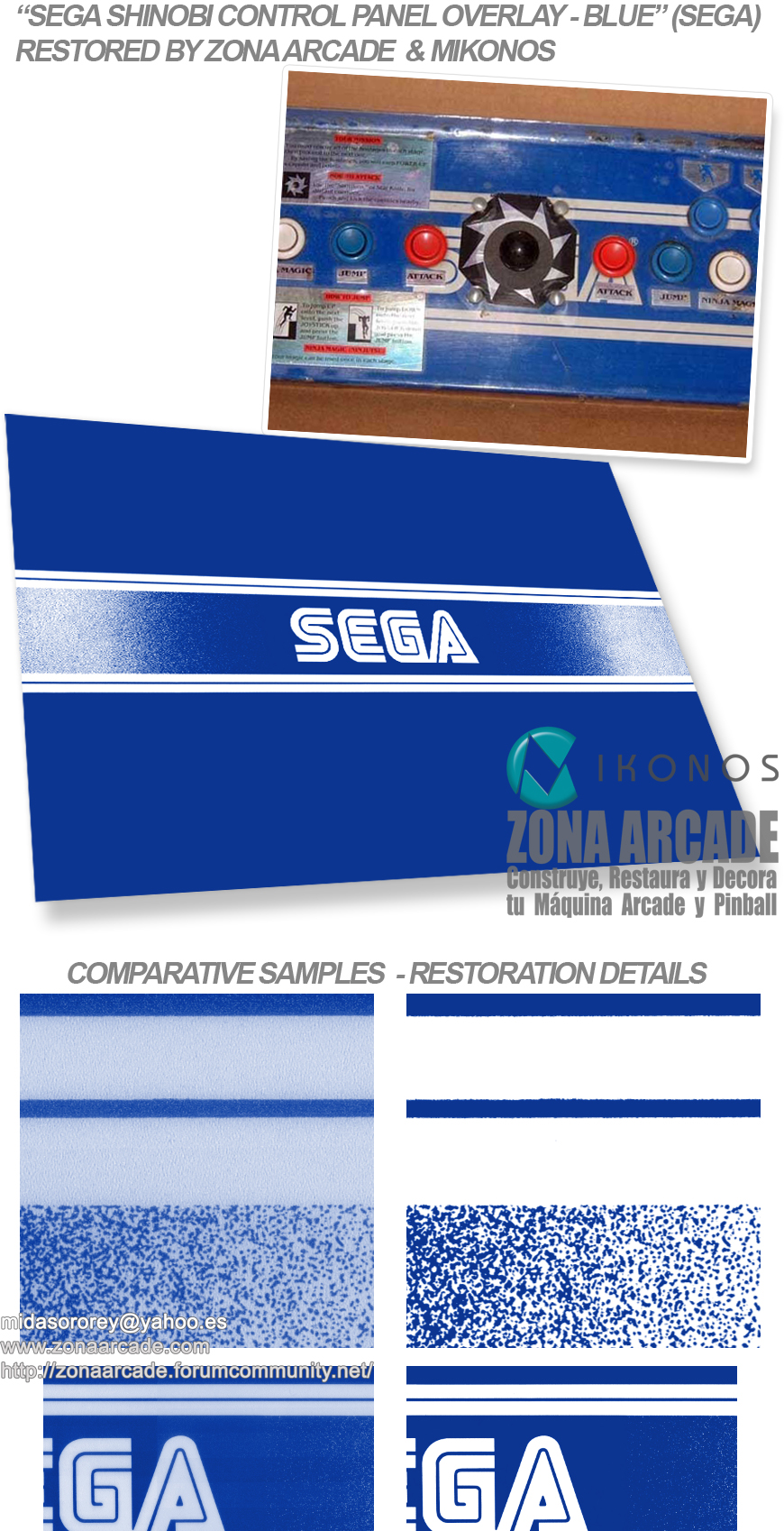 "SHINOBI CONTROL PANEL OVERLAY" (SEGA) arcade artwork scanned file restored by Zona Arcade & Mikonos